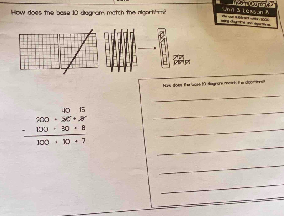 Solved: homewoik How does the base 10 diagram match the algorithm? Unit ...