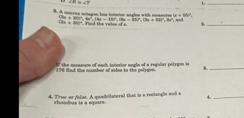 Solved: ∠ R≌ ∠ T 1._ 2. A convex octagon has interior angles with ...