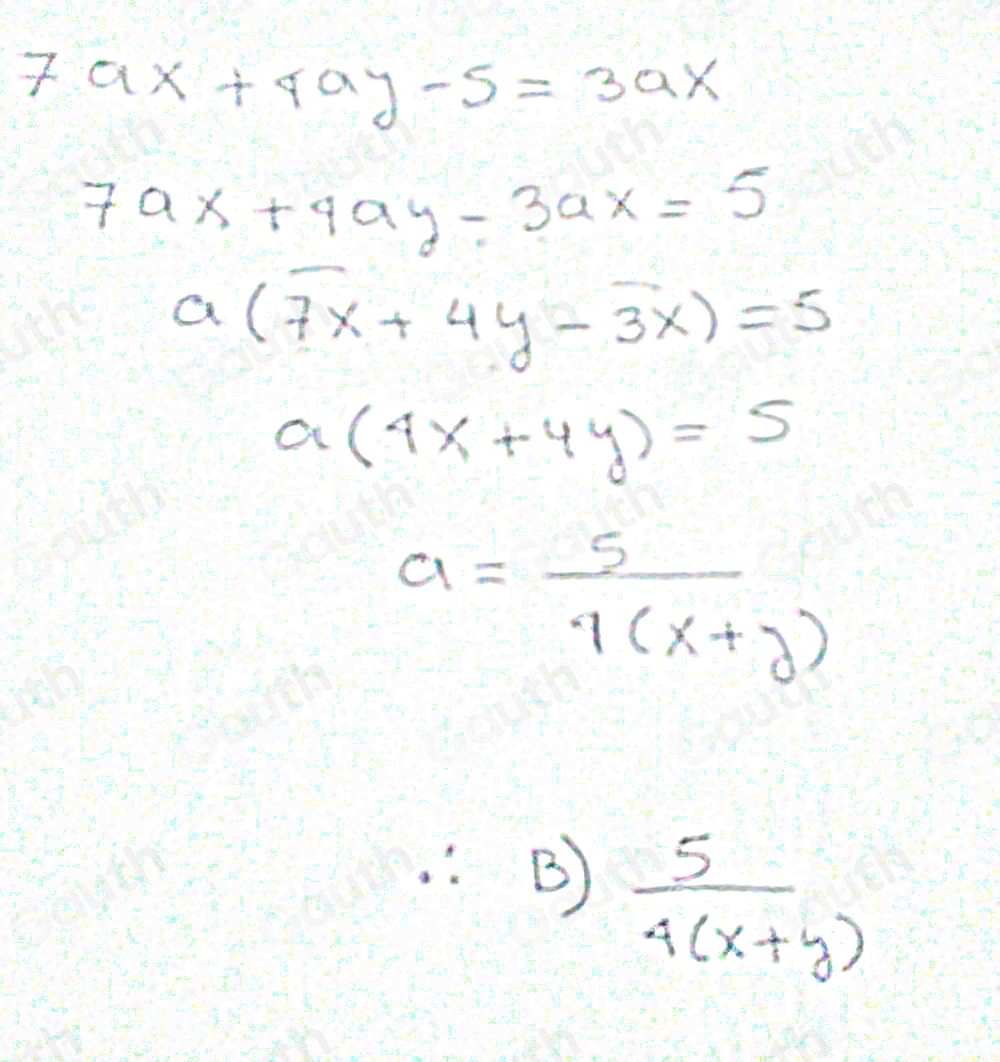 Solved: En la ecuación 7ax+4ay-5=3ax , el valor de α es: *Item liberado ...