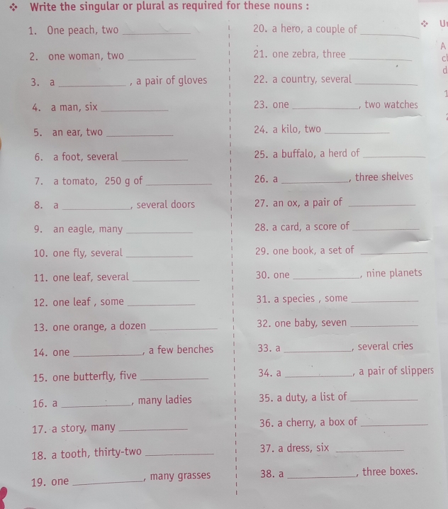 Solved: Write the singular or plural as required for these nouns : 1 ...