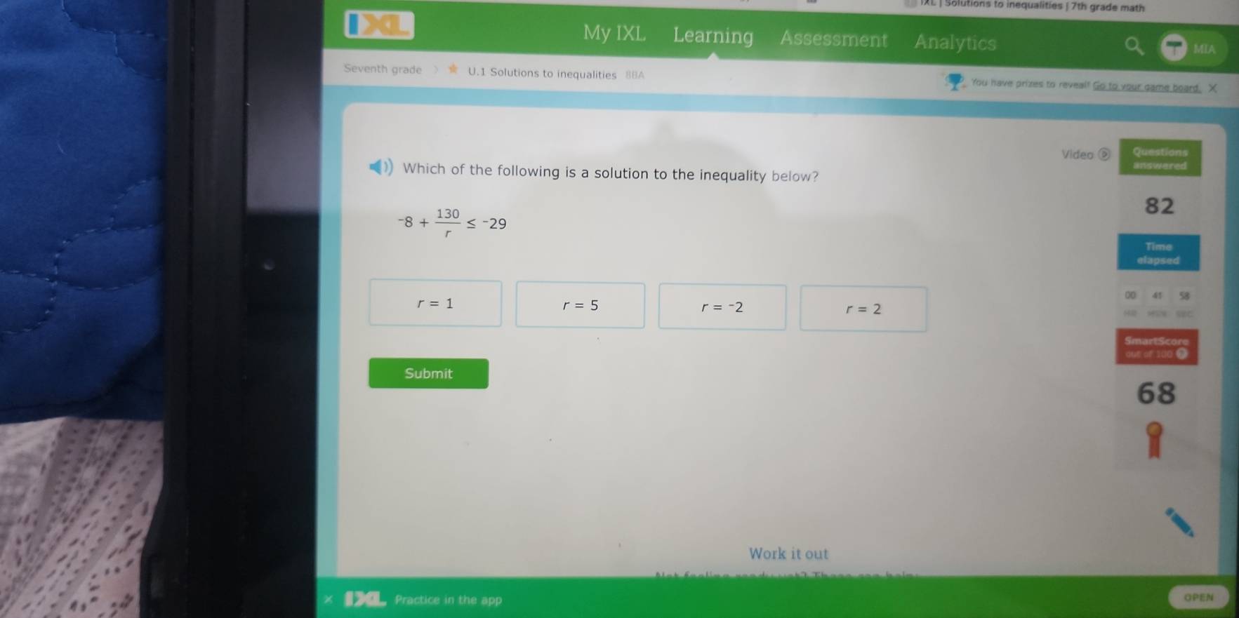 Solved: solutions to inequalities | 7th grade math 1)(L My IXL Learning ...