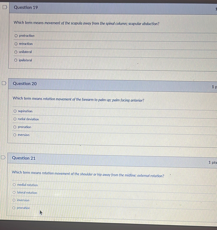 Solved: Which term means movement of the scapula away from the spinal ...