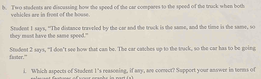 Solved: Two students are discussing how the speed of the car compares ...