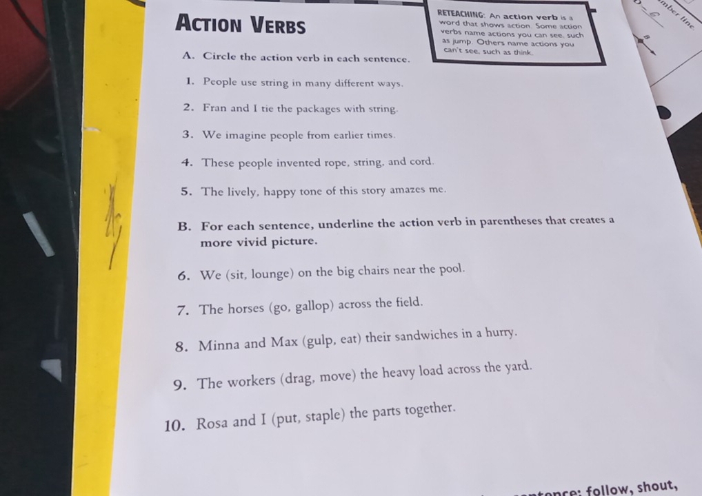 Solved: D- _ mber lin RETEACHING: An action verb is a word that shows ...