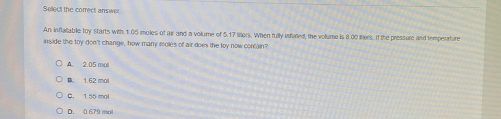 Solved: Select the correct answer. An inflatable toy starts with 1.05 ...