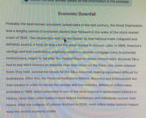 Solved: best answer based on the information in the passage. Economic ...