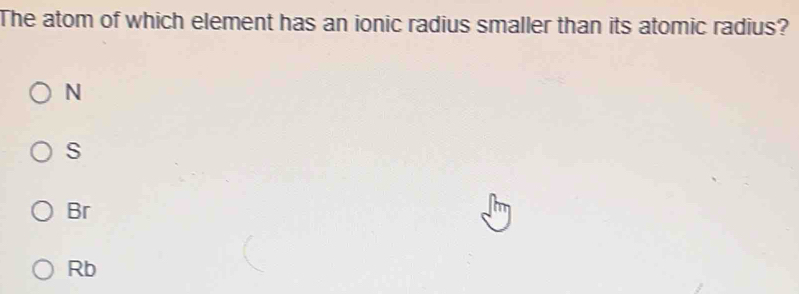 Solved: The atom of which element has an ionic radius smaller than its ...