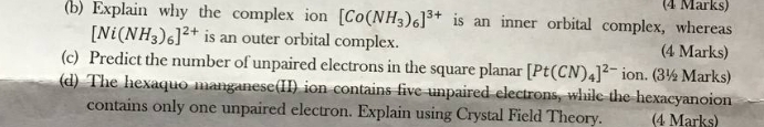 Solved: Explain why the complex ion [Co(NH_3)_6]^3+ is an inner orbital ...