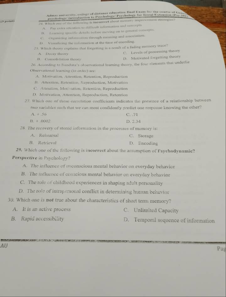 Solved: Admas university, college of distance education final Exam for ...