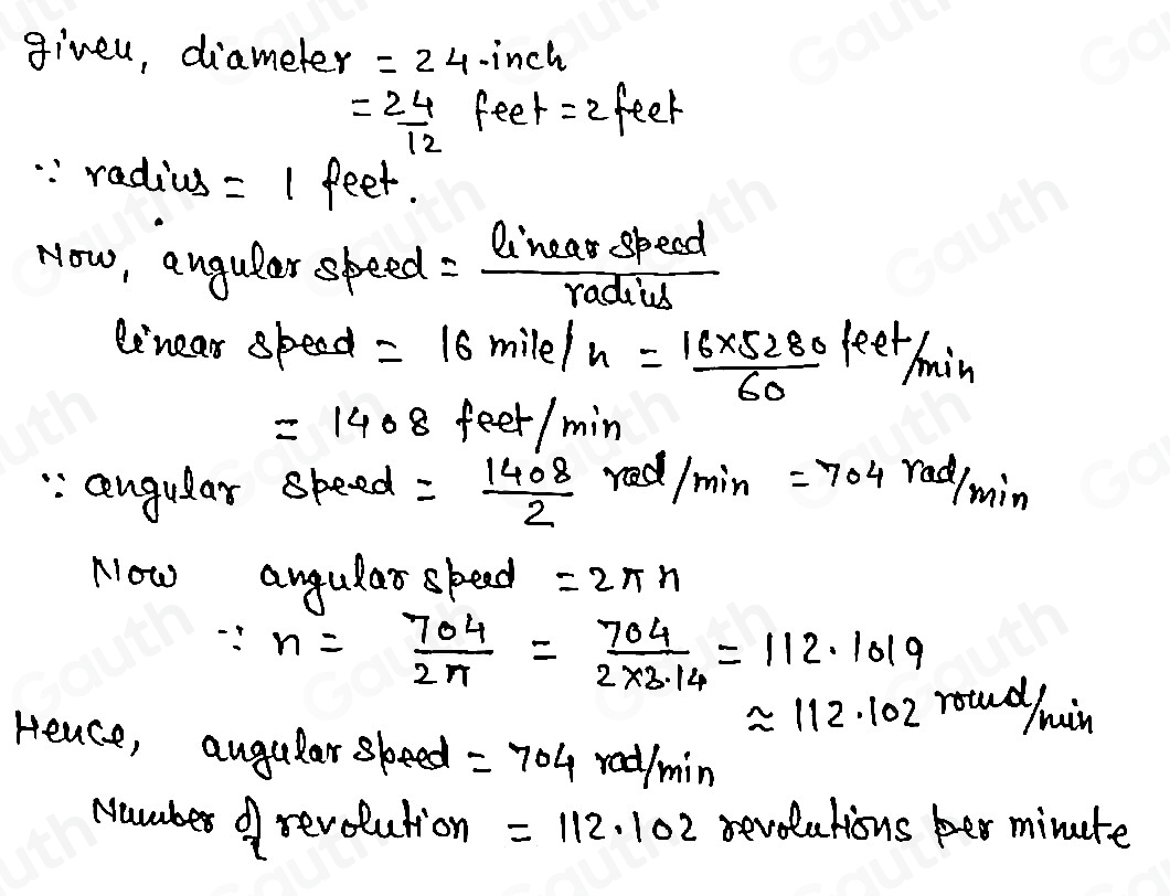 Solved: A bicycle with 24-inch diameter wheels is traveling at 16 mi/h. Find the angular speed ...