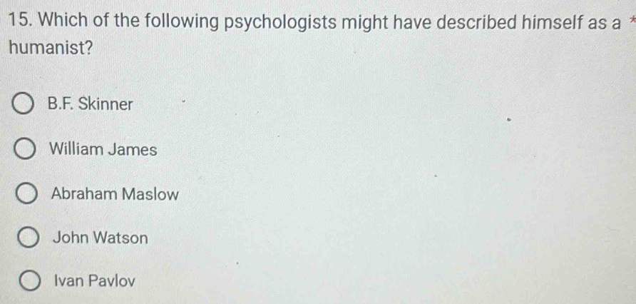 Solved: Which of the following psychologists might have described ...