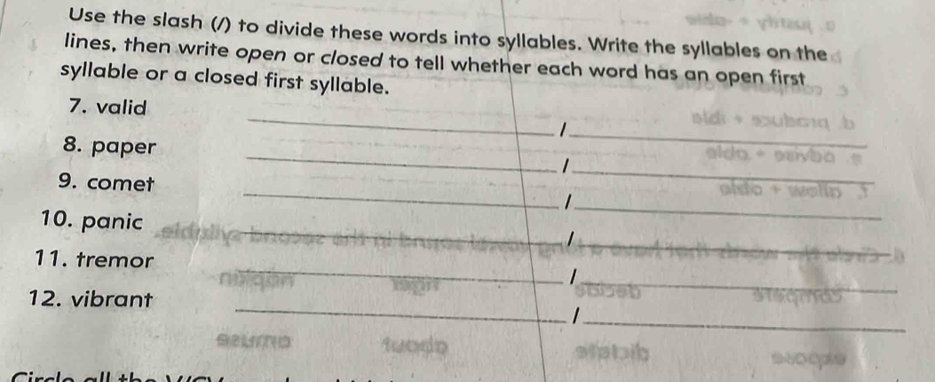 Solved: Use the slash (/) to divide these words into syllables. Write ...