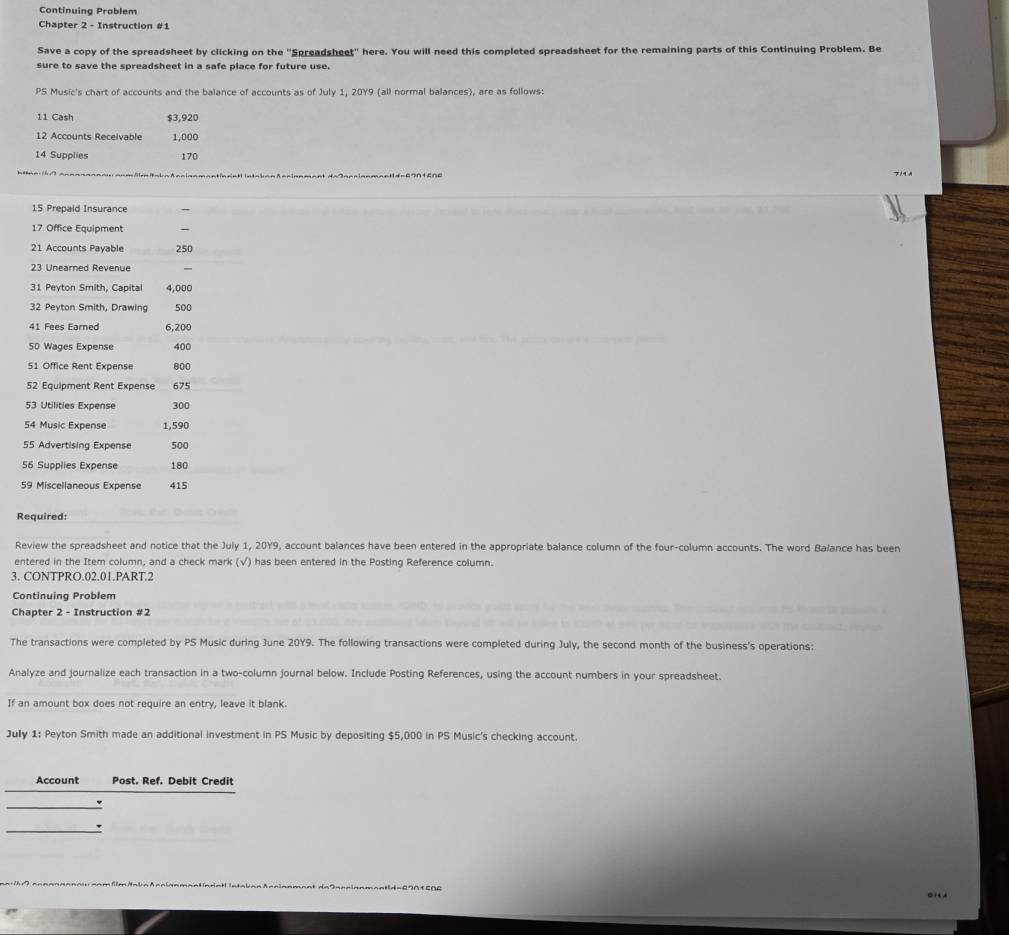 Solved: Continuing Problem Chapter 2 - Instruction #1 Save a copy of the spreadsheet by clicking ...