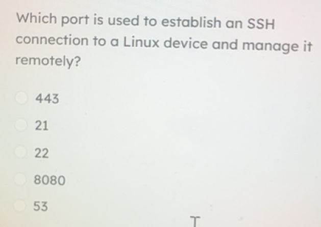 Solved: Which port is used to establish an SSH connection to a Linux ...