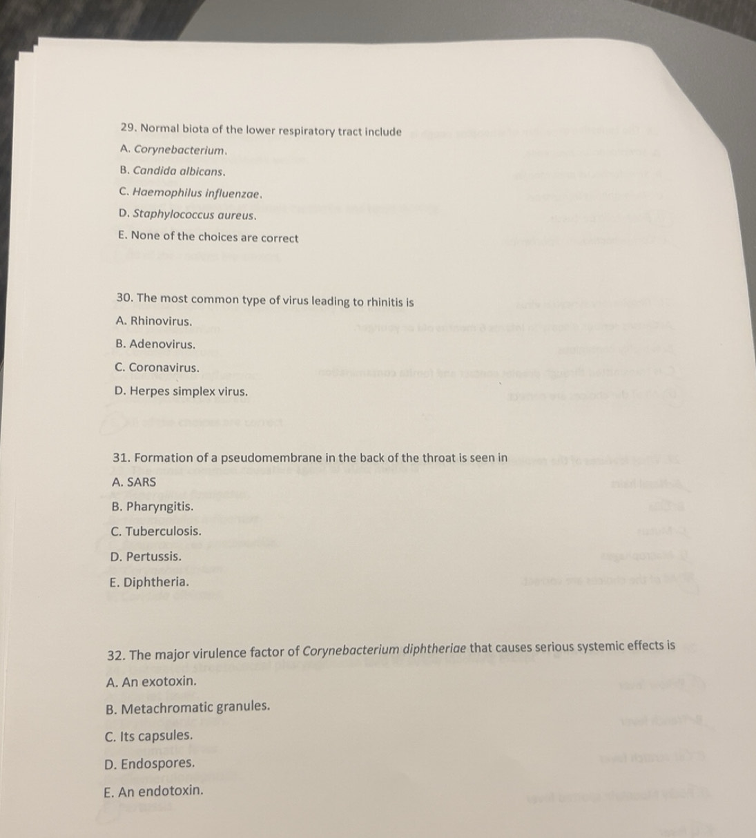 Solved: Normal biota of the lower respiratory tract include A ...