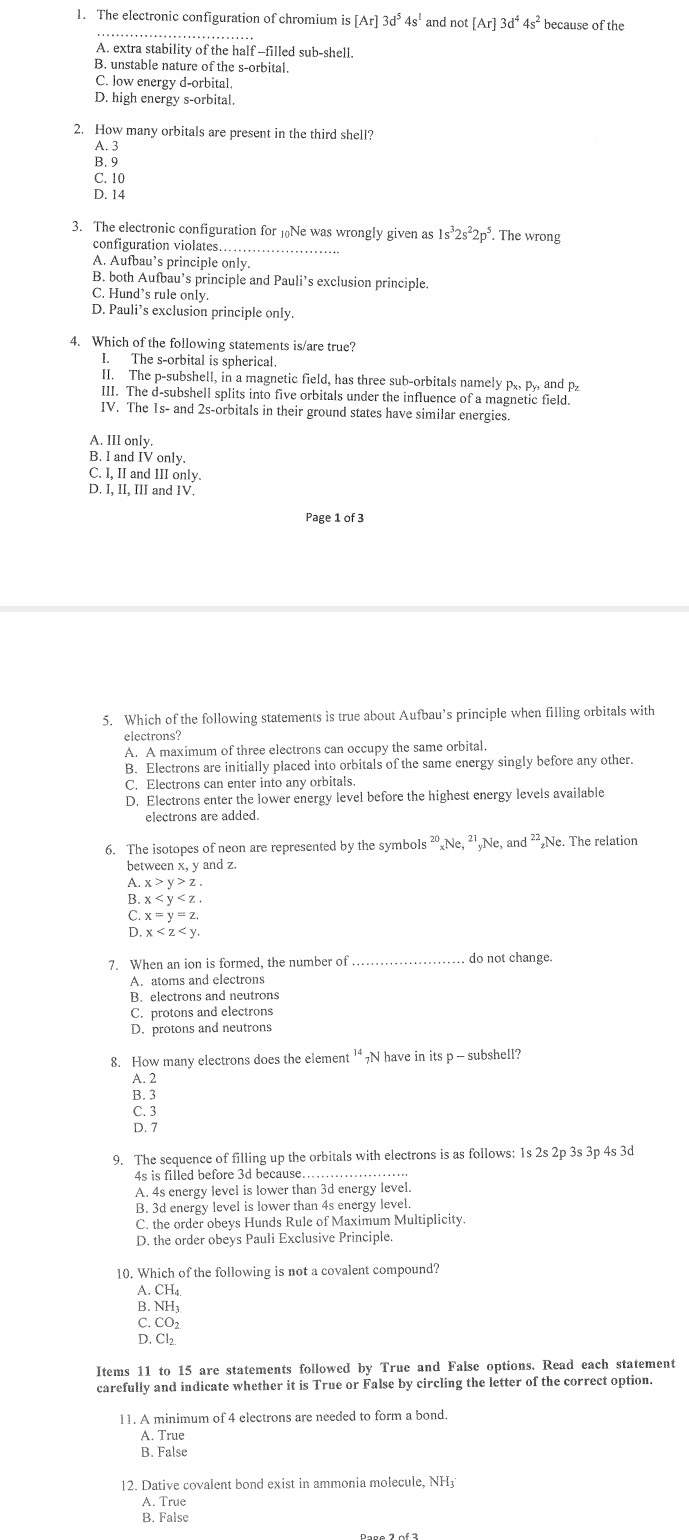 Solved: The electronic configuration of chromium is [Ar]3d^54s^1 and ...