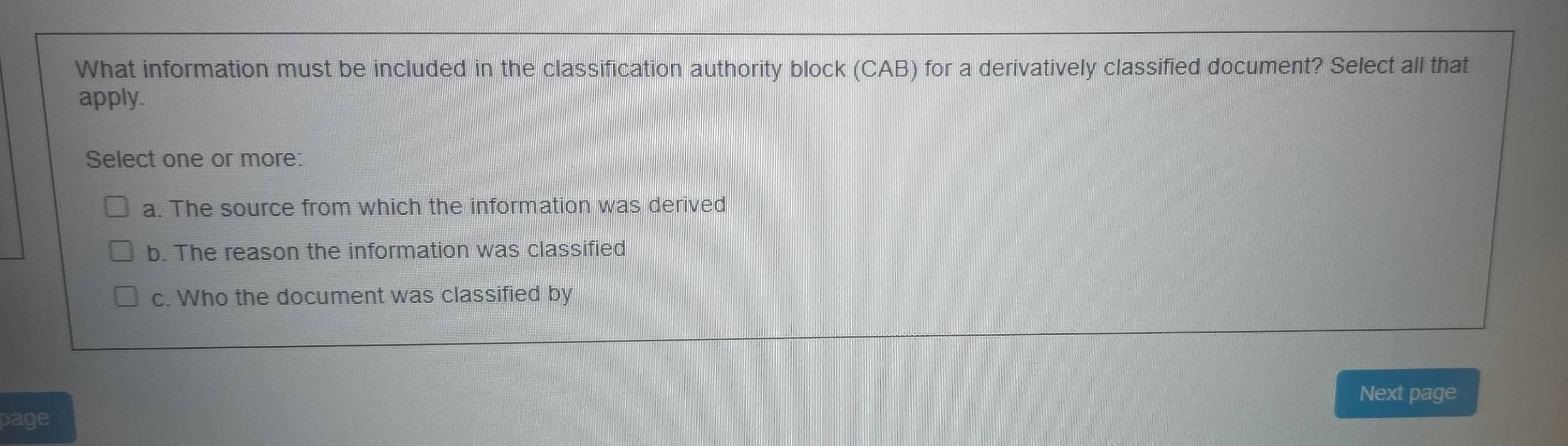 Solved: What information must be included in the classification ...