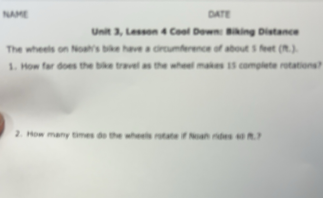 Solved: NAME DATE Unit 3, Lesson 4 Cool Down: Biking Distance The ...