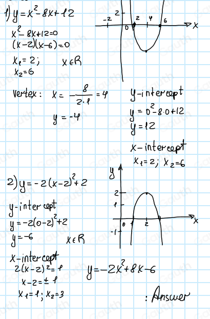Solved: Graph the following quadratic functions and determine the ...