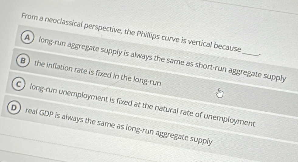 Solved: From a neoclassical perspective, the Phillips curve is vertical ...