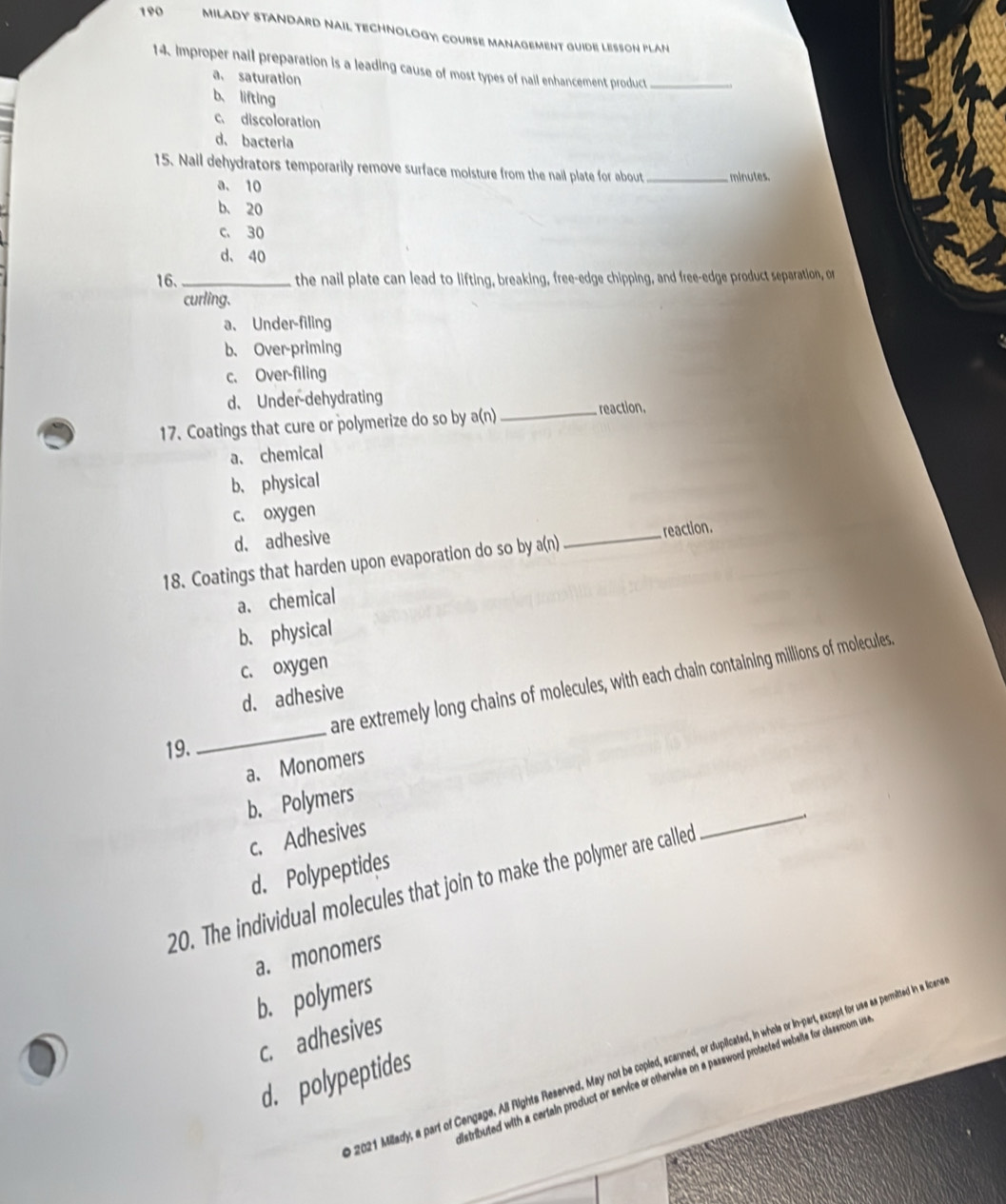 Solved: 190 MILADY STANDARD NAIL TECHNOLOGY! COURSE MANAGEMENT GUIDE ...