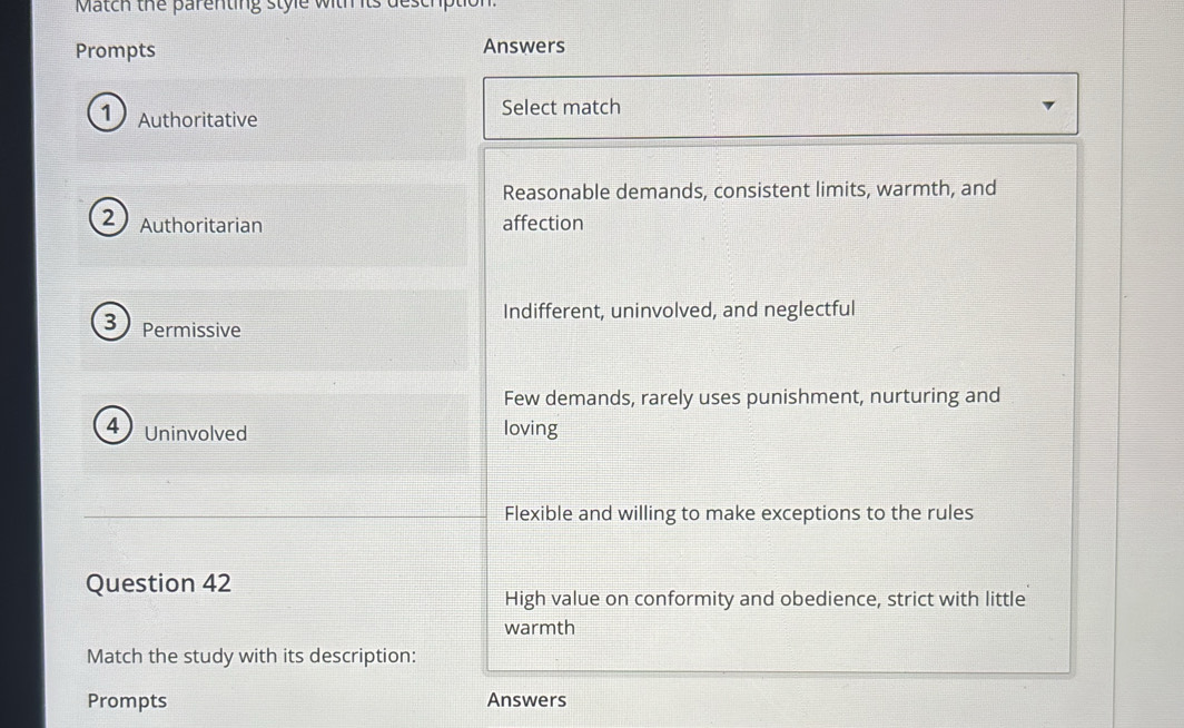 Solved: Match the parenting style with its d Prompts Answers 1 ...