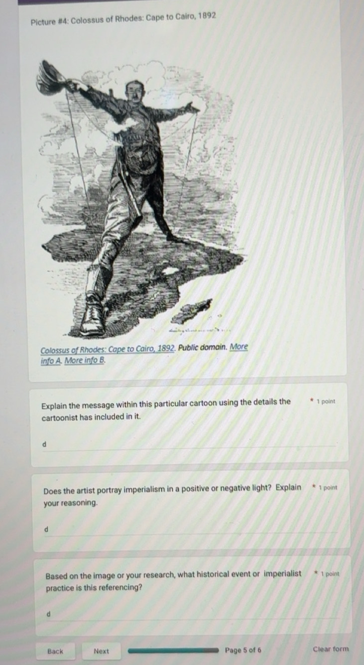 Solved: Picture #4: Colossus of Rhodes: Cape to Cairo, 1892 Explain the ...