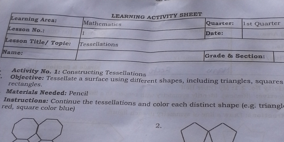 Solved: Activity No. 1: Constructing Tessellations . Objective ...