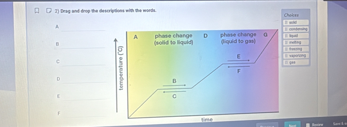 Solved: Drag and drop the descriptions with the words. Choices !! solid A | condensing A phase ...