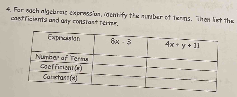 Solved: For each algebraic expression, identify the number of terms ...