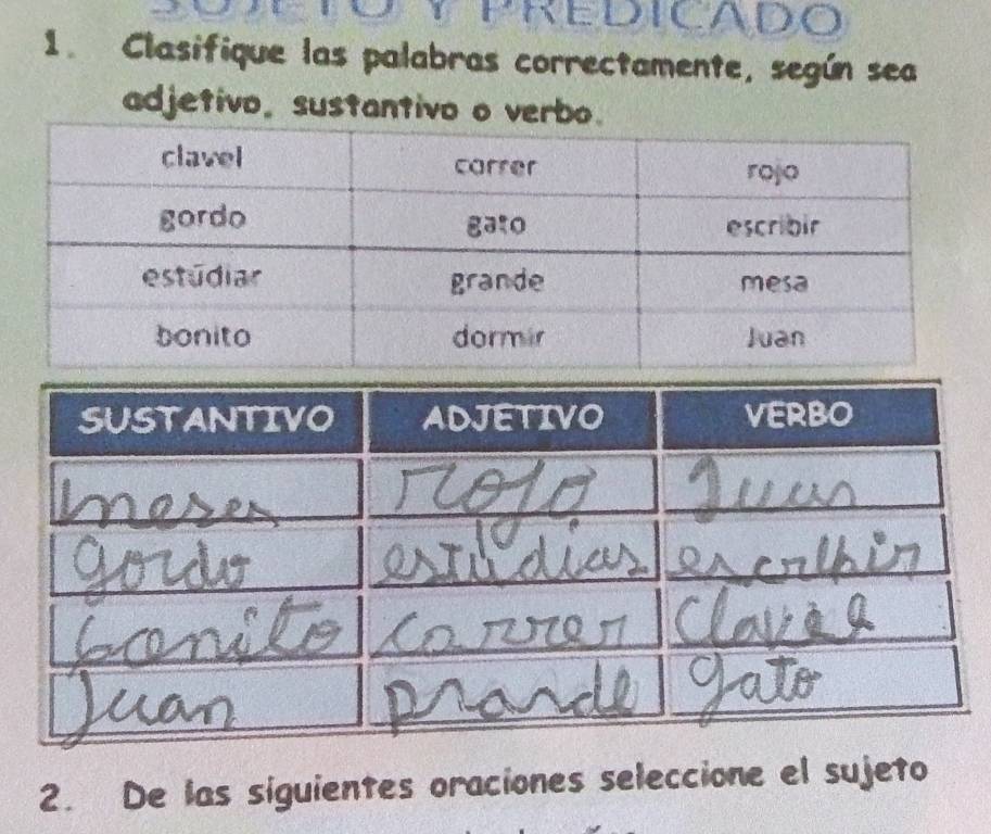 Resuelto:PREDICADO 1. Clasifique las palabras correctamente, según sea ...