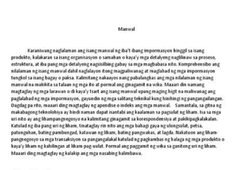 Manwal Karaniwang naglalaman ang isang manwal ng iba't ibang ...