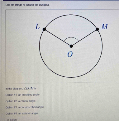 Solved: Use the image to answer the question. In the diagram, ∠ LOM is ...