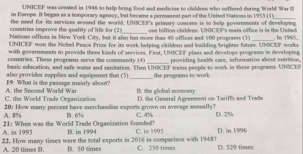 Giải quyết:UNICEF was created in 1946 to help bring food and medicine ...