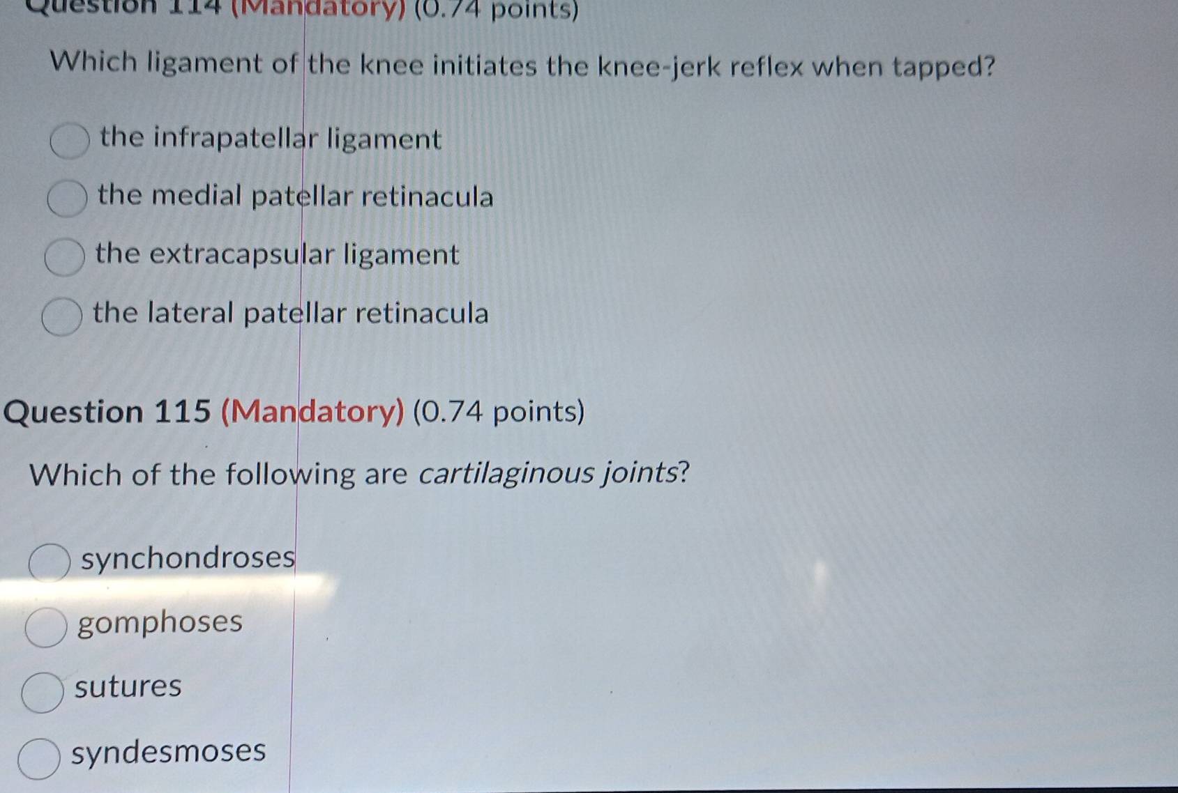Solved: (Mandatory) (0.74 points) Which ligament of the knee initiates ...