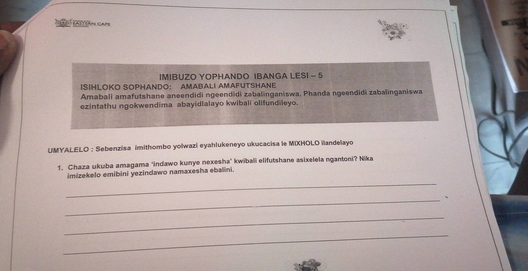 EASTERN CAPE IMIBUZO YOPHANDO IBANGA LESI - 5 ISIHLOKO SOPHANDO ...