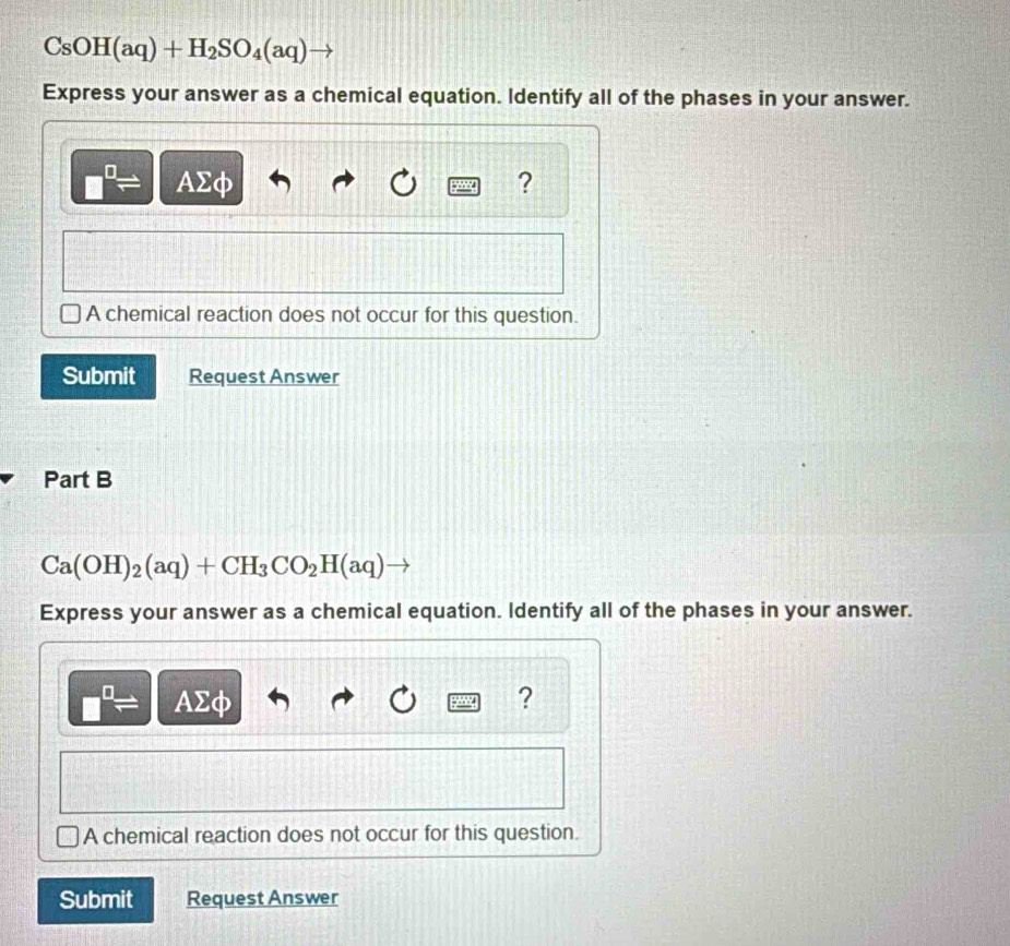 Solved: CsOH(aq)+H_2SO_4(aq) Express your answer as a chemical equation ...