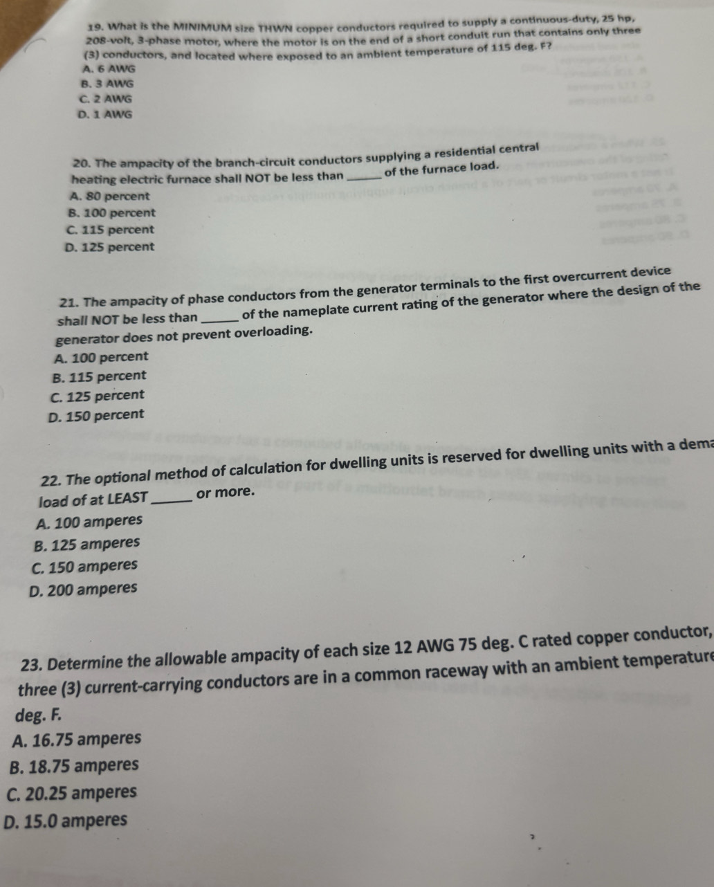 Solved: What is the MINIMUM size THWN copper conductors required to ...