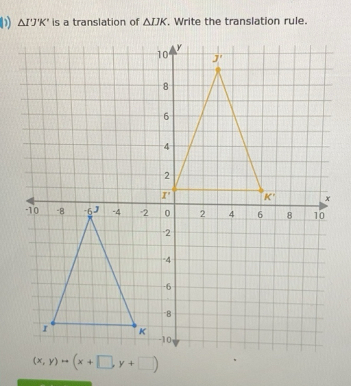 Solved: I'J'K' is a translation of IJK. Write the translation rule. y ...