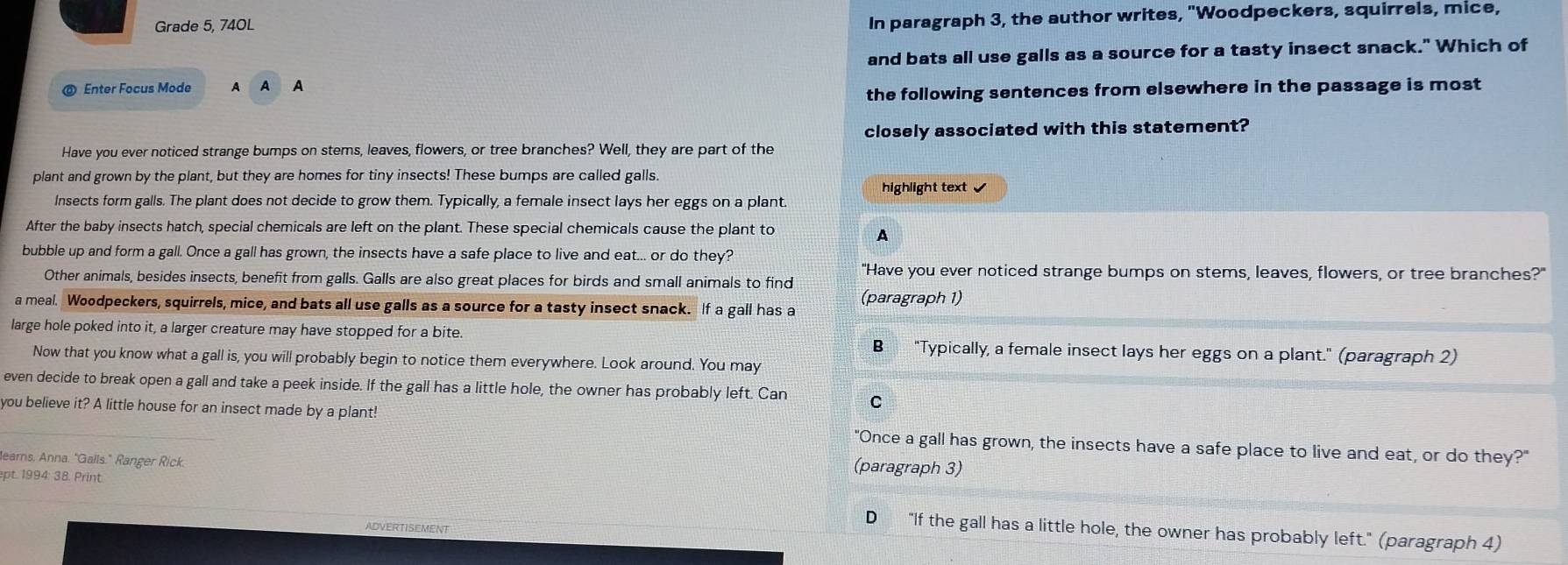 Solved: Grade 5, 740L In paragraph 3, the author writes, "Woodpeckers ...