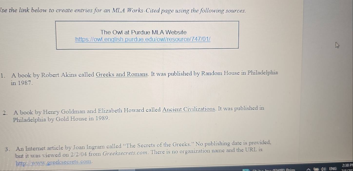 Solved: Use the link below to create entries for an MLA Works-Cited ...