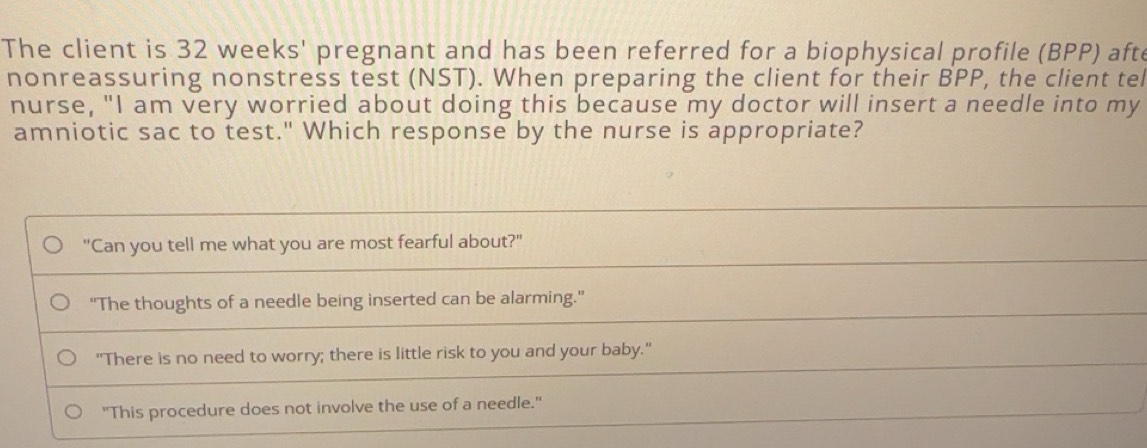Solved: The client is 32 weeks ' pregnant and has been referred for a ...