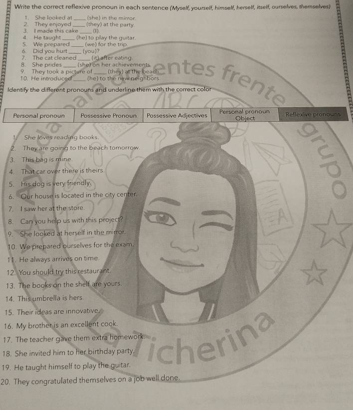 Resuelto:Write the correct reflexive pronoun in each sentence (Myself ...