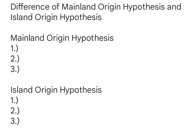 Solved: Difference of Mainland Origin Hypothesis and Island Origin ...
