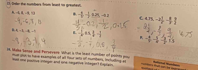 Solved: Order the numbers from least to greatest. A. −6, 8, −9, 13 B ...