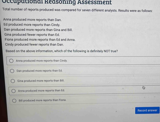 Solved: Occupational Reasoning Assessment Total number of reports ...