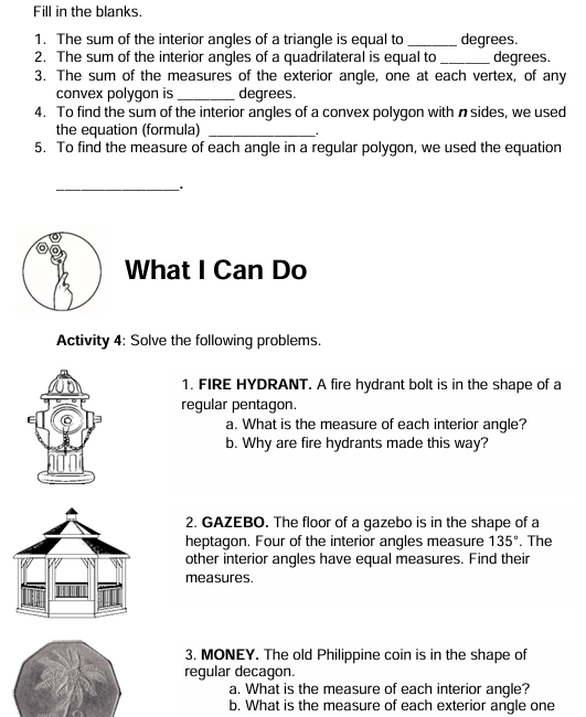 Solved: Fill in the blanks. 1. The sum of the interior angles of a ...