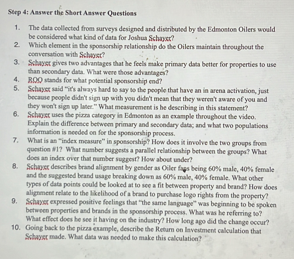 Solved: Answer the Short Answer Questions 1. The data collected from ...