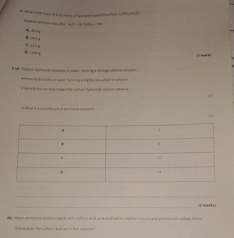 Solved: What is the mass of 0.25 moles of hydrated copper(Ii) sulfate ...