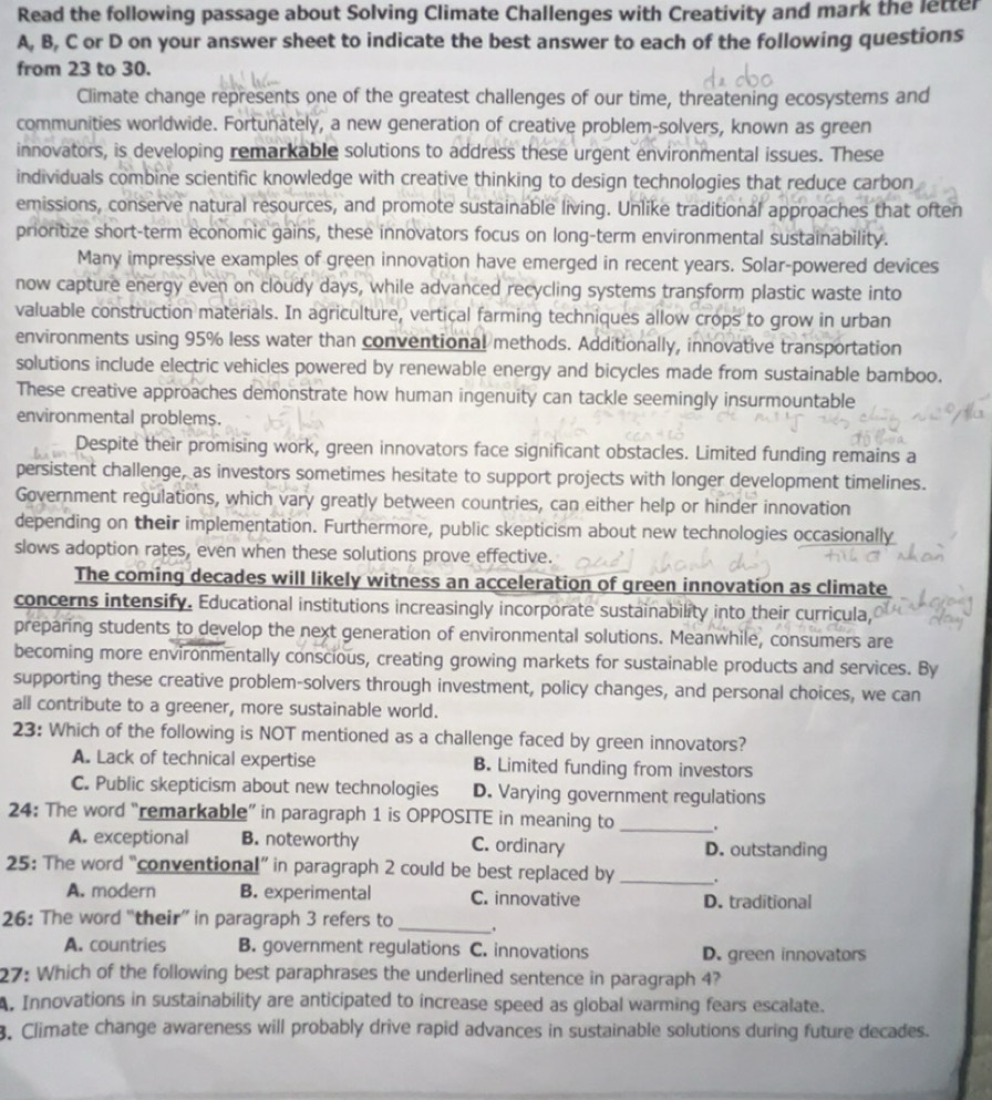 Giải quyết:Read the following passage about Solving Climate Challenges ...
